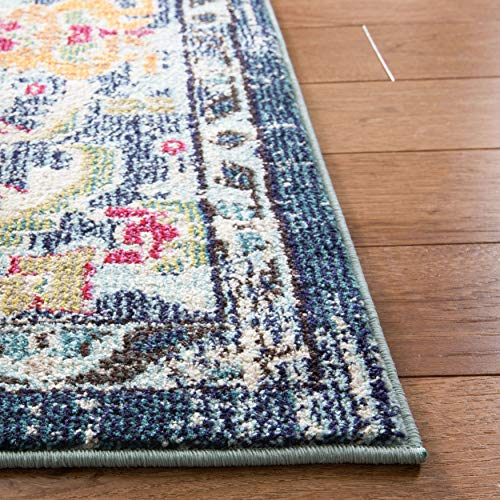 SAFAVIEH Monaco Collection Runner Rug - 2'2" x 12', Navy & Light Blue, Boho Chic Medallion Distressed Design, Non-Shedding & Easy Care, Ideal for High Traffic Areas in Living Room, Bedroom (MNC243N)