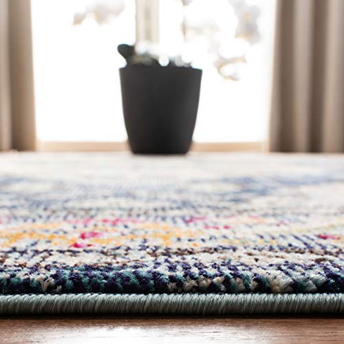 SAFAVIEH Monaco Collection Runner Rug - 2'2" x 12', Navy & Light Blue, Boho Chic Medallion Distressed Design, Non-Shedding & Easy Care, Ideal for High Traffic Areas in Living Room, Bedroom (MNC243N)