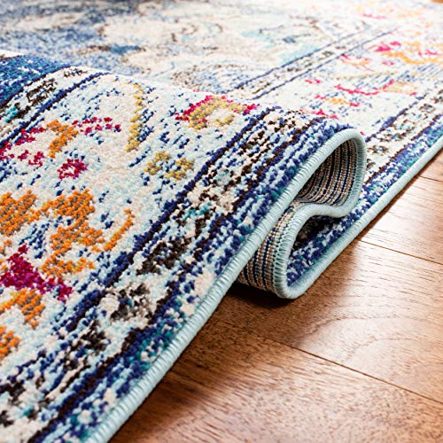 SAFAVIEH Monaco Collection Runner Rug - 2'2" x 12', Navy & Light Blue, Boho Chic Medallion Distressed Design, Non-Shedding & Easy Care, Ideal for High Traffic Areas in Living Room, Bedroom (MNC243N)