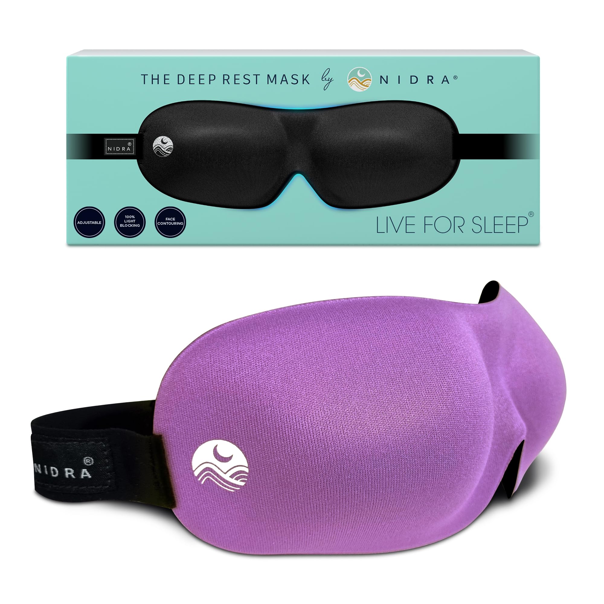 Nidra Sleep Mask for Men Women, Purple 3D Blackout Sleeping Mask, Contoured Mask for Lash Extensions, Side Sleepers Eye Cover, Zero Eye Pressure, Travel Eye Shades, Night Blindfolded for Deep Sleep