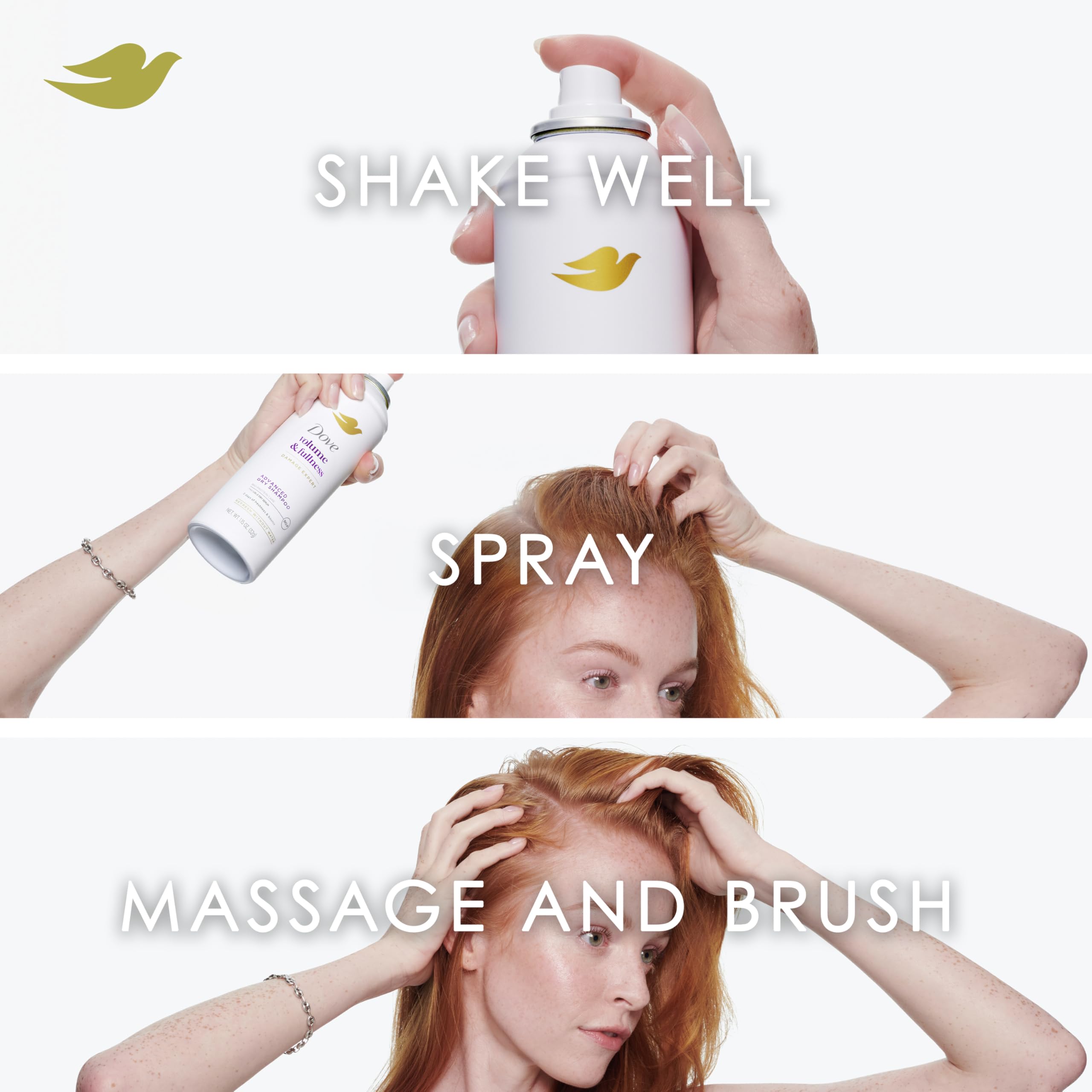 Dove Advanced Dry Shampoo Volume & Fullness Refresh & Revive Flat Hair Without Water for 2 Days of Freshness & Bounce 1.15 oz