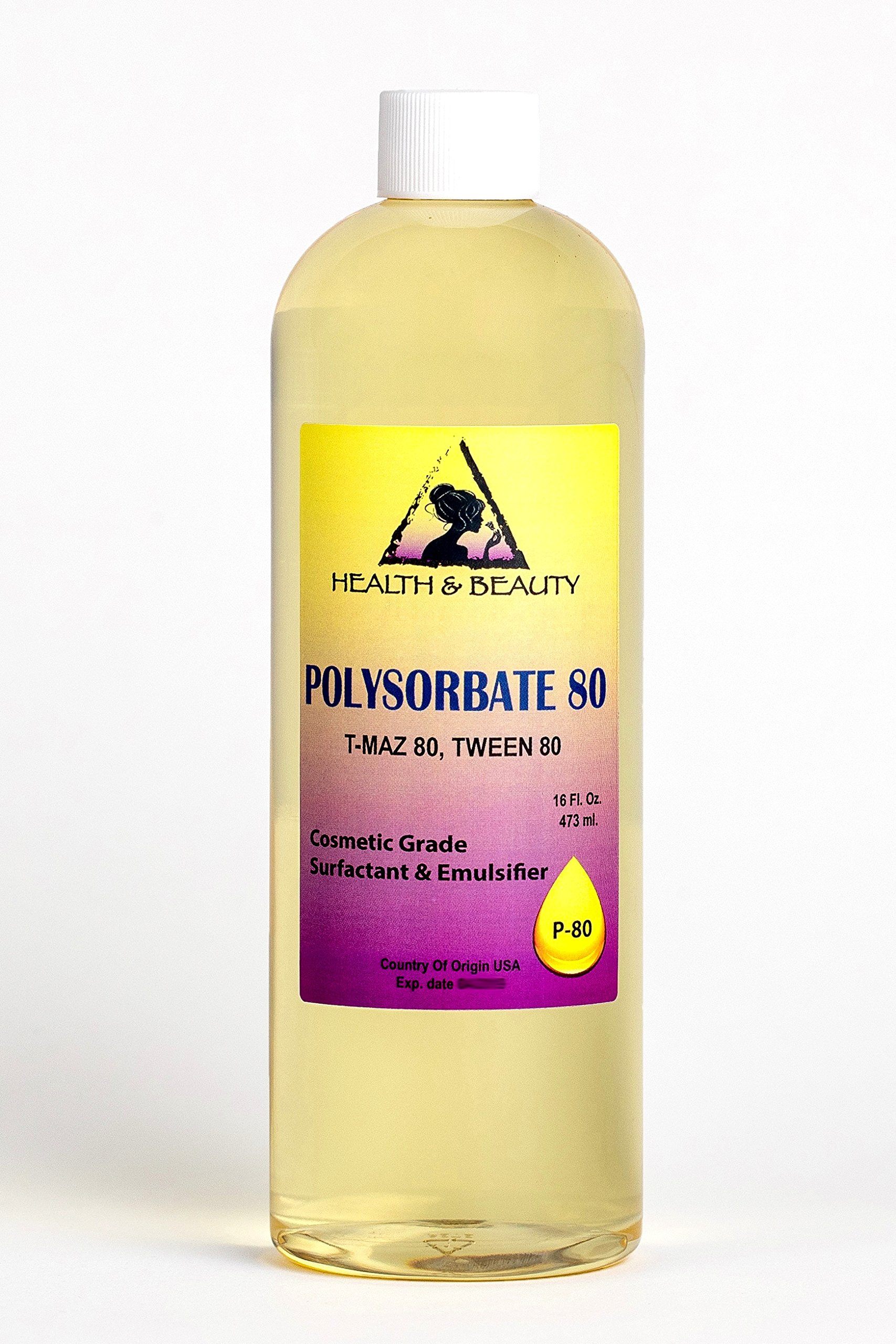 H&B Oils Center Co. Polysorbate 80 T-MAZ 80 Tween 80 Solubilizer Surfactant & Emulsifier 100% Pure 16 oz