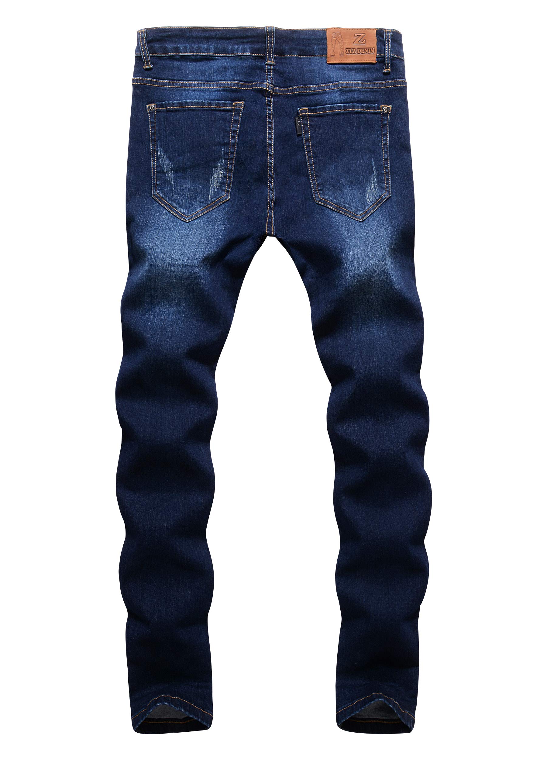 ZLZ Blue Ripped Distressed Jeans for Men Slim Fit, Men's Fashion Design Destroyed Jeans Pants with Holes Stretch Fit Size 34