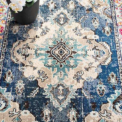 SAFAVIEH Monaco Collection Runner Rug - 2'2" x 12', Navy & Light Blue, Boho Chic Medallion Distressed Design, Non-Shedding & Easy Care, Ideal for High Traffic Areas in Living Room, Bedroom (MNC243N)