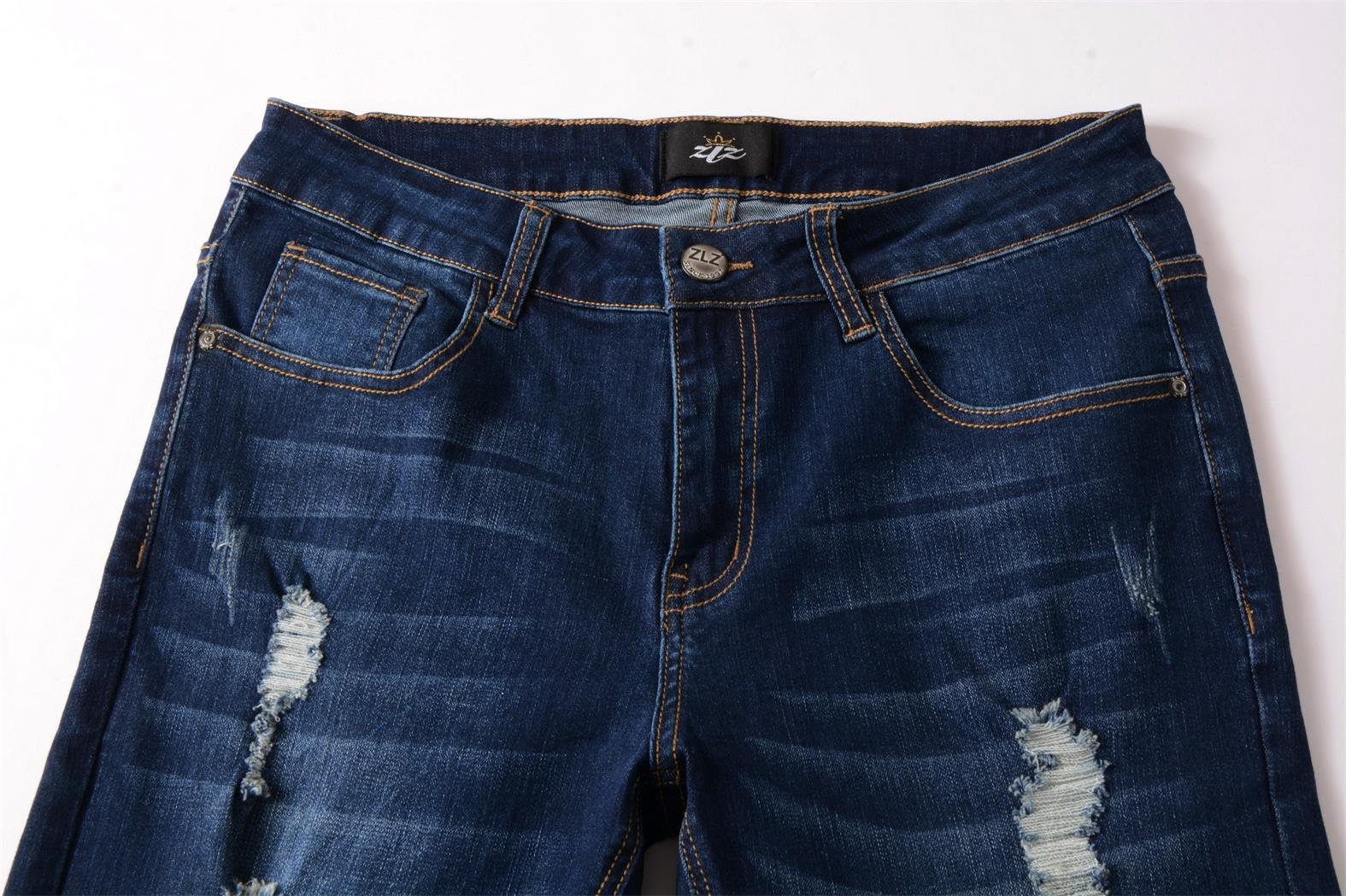 ZLZ Blue Ripped Distressed Jeans for Men Slim Fit, Men's Fashion Design Destroyed Jeans Pants with Holes Stretch Fit Size 34