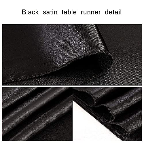 5 Pack Black Table Runners 12 x 108 Inches Long Smooth Satin Silk Black Table Runner for New Year Party Black Valentine's Day Wedding Birthday Banquet