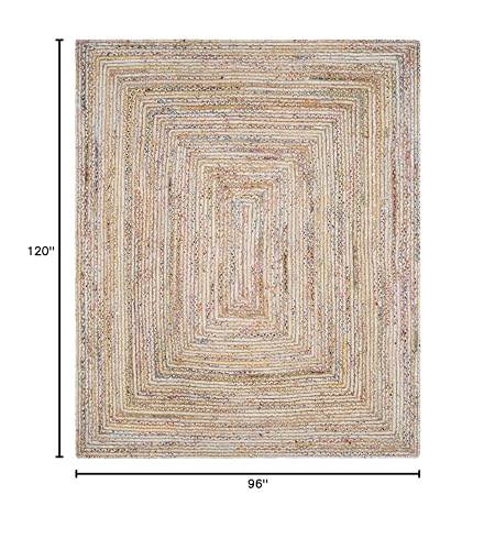 SAFAVIEH Cape Cod Collection Area Rug - 8' x 10', Beige & Multi, Handmade Boho Braided Jute & Cotton, Ideal for High Traffic Areas in Living Room, Bedroom (CAP202B)