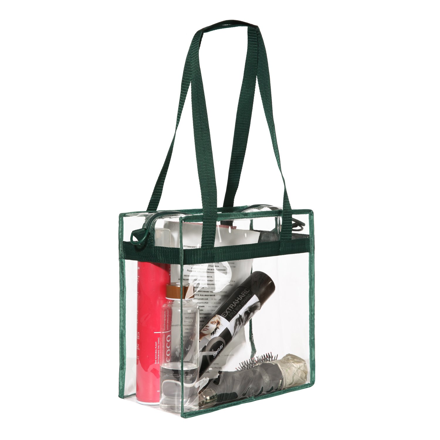 BAGAIL Clear bags Stadium Approved Clear Tote Bag with Zipper Closure Crossbody Messenger Shoulder Bag with Adjustable Strap(12 Inch X 12 Inch X 6 Inch,Green)