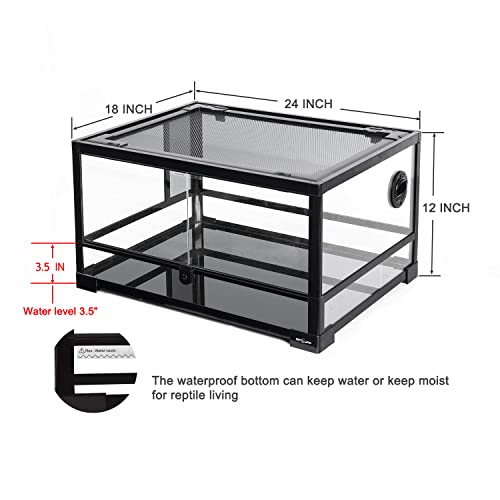 REPTI ZOO Full Glass 20 Gallon Reptile Tank, Front Opening Reptile Terrarium 24" x 18"x 12", Double Hinged Opening Doors & Top Screen Ventilation Escape Proof Lid