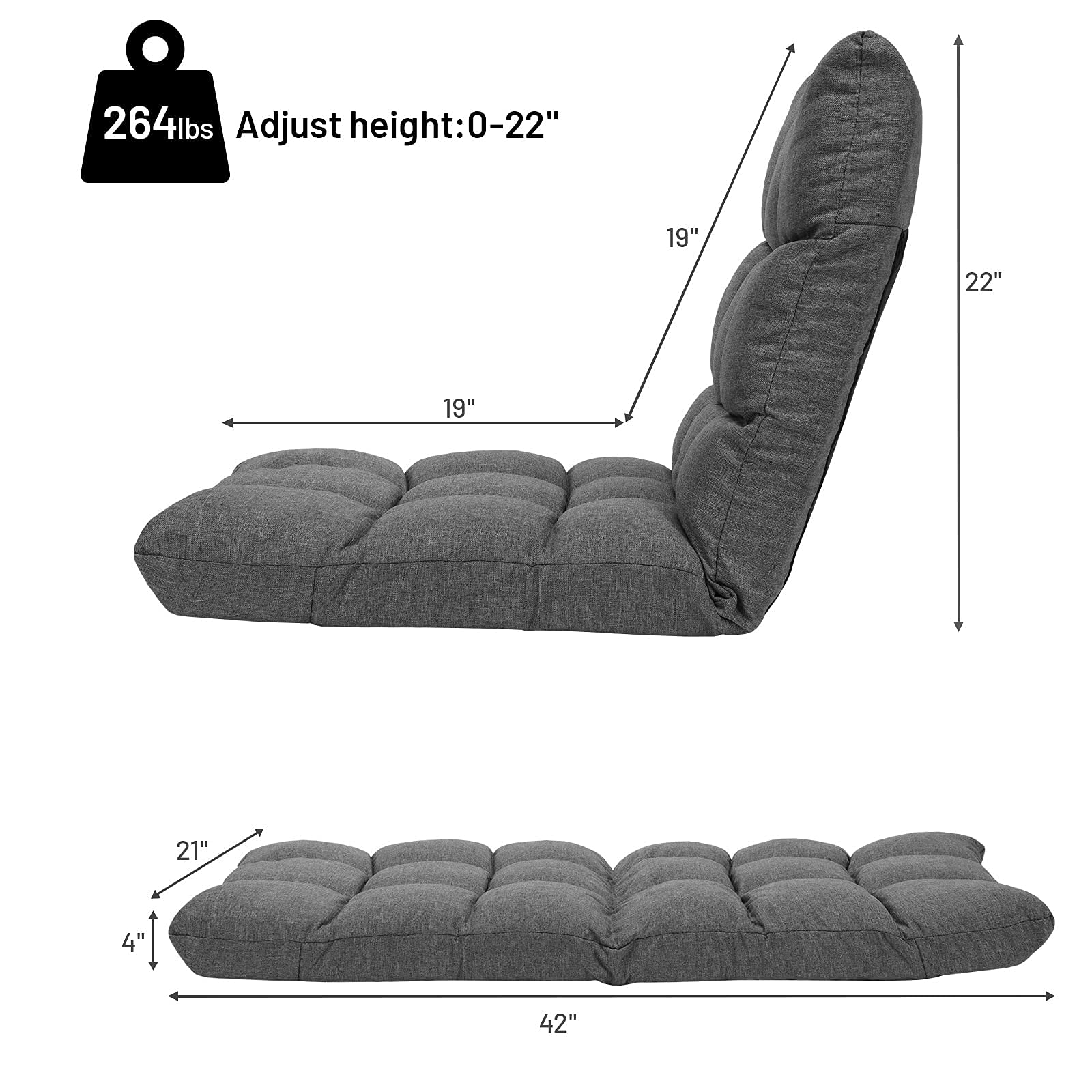 Giantex Floor Sofa Chair Video Gaming Chair with 14 Adjustable Position, Padded Back Support Floor Cushioned Seat, Folding Lazy Chair for Meditation, Reading, Watching, Living Room Recliner(Grey)