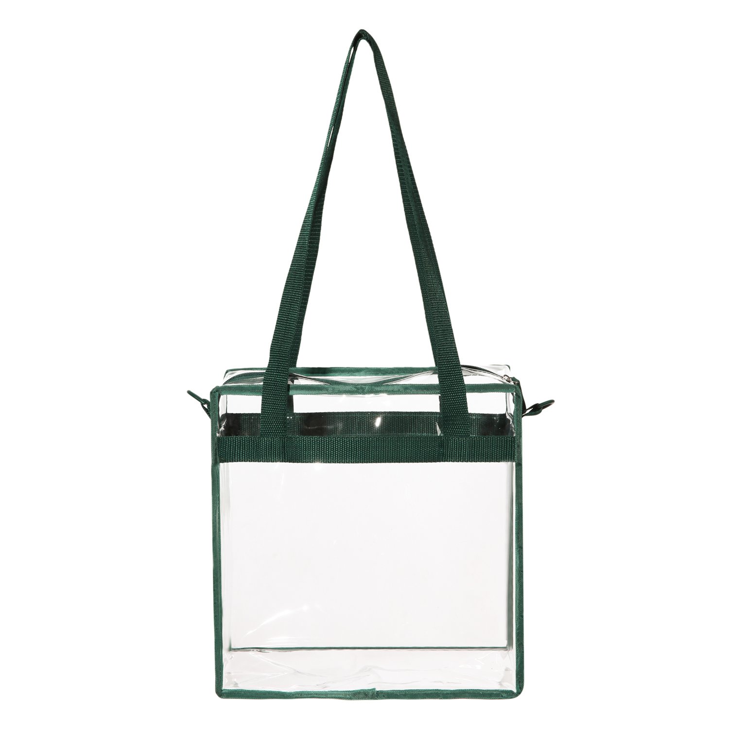 BAGAIL Clear bags Stadium Approved Clear Tote Bag with Zipper Closure Crossbody Messenger Shoulder Bag with Adjustable Strap(12 Inch X 12 Inch X 6 Inch,Green)