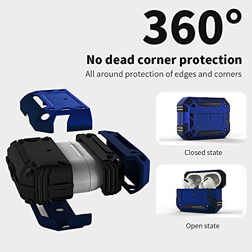 ZenRich Airpods Pro Case, zenrich Full-Body Hard Shell Protective Rugged Charging Cover Case with Keychain for AirPod Pro 2019, Front LED Visible,Blue