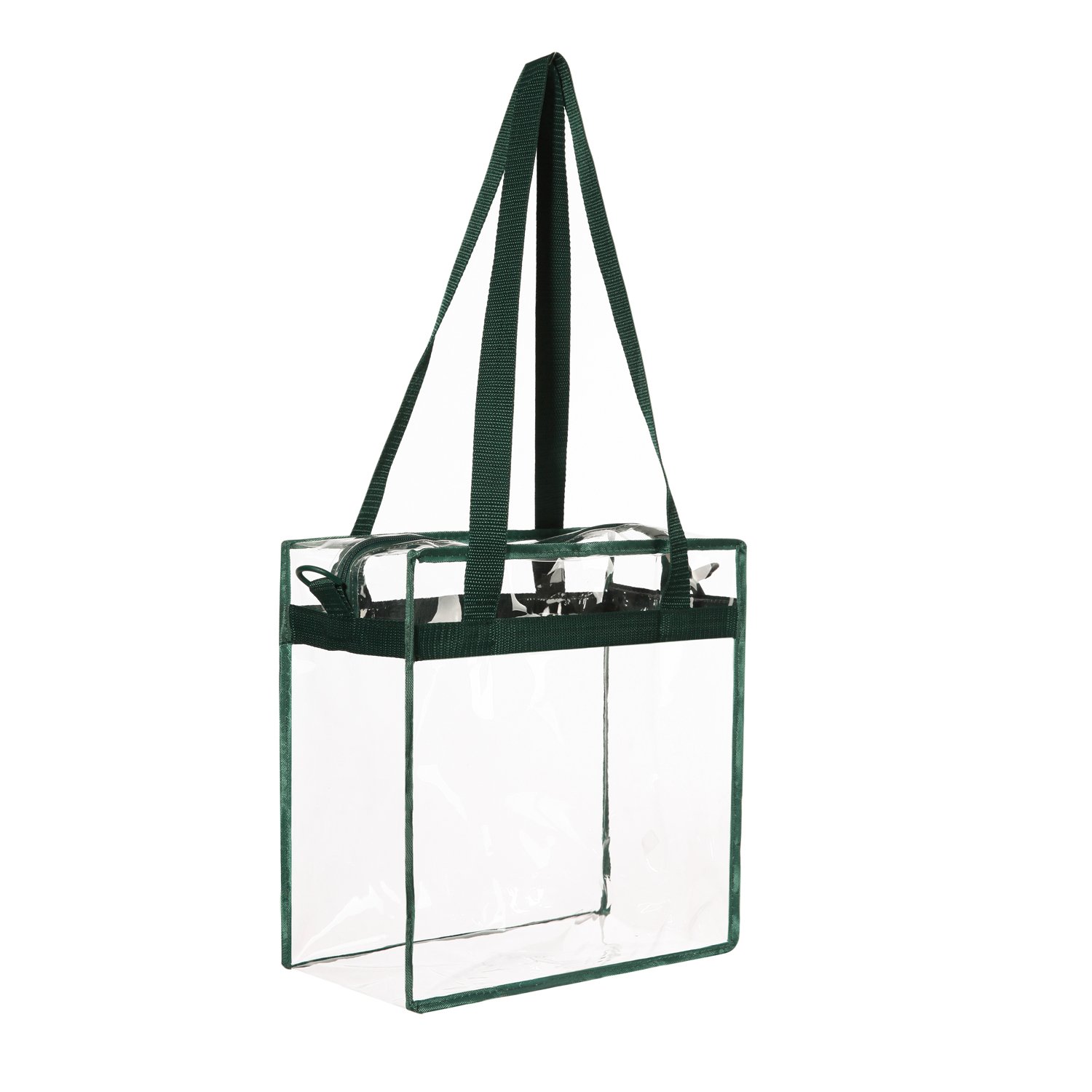 BAGAIL Clear bags Stadium Approved Clear Tote Bag with Zipper Closure Crossbody Messenger Shoulder Bag with Adjustable Strap(12 Inch X 12 Inch X 6 Inch,Green)