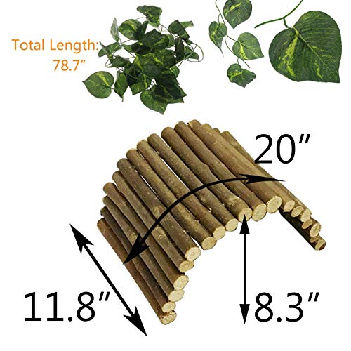 Hamiledyi Wooden Reptile Hideout Bearded Dragon Bendy Bridge Climbing Ladder Hiding Hut Reptiles Hide Cave Habitat Decor for Lizards Gecko Spiders Snakes Tortoise(L:20" x 11.8")