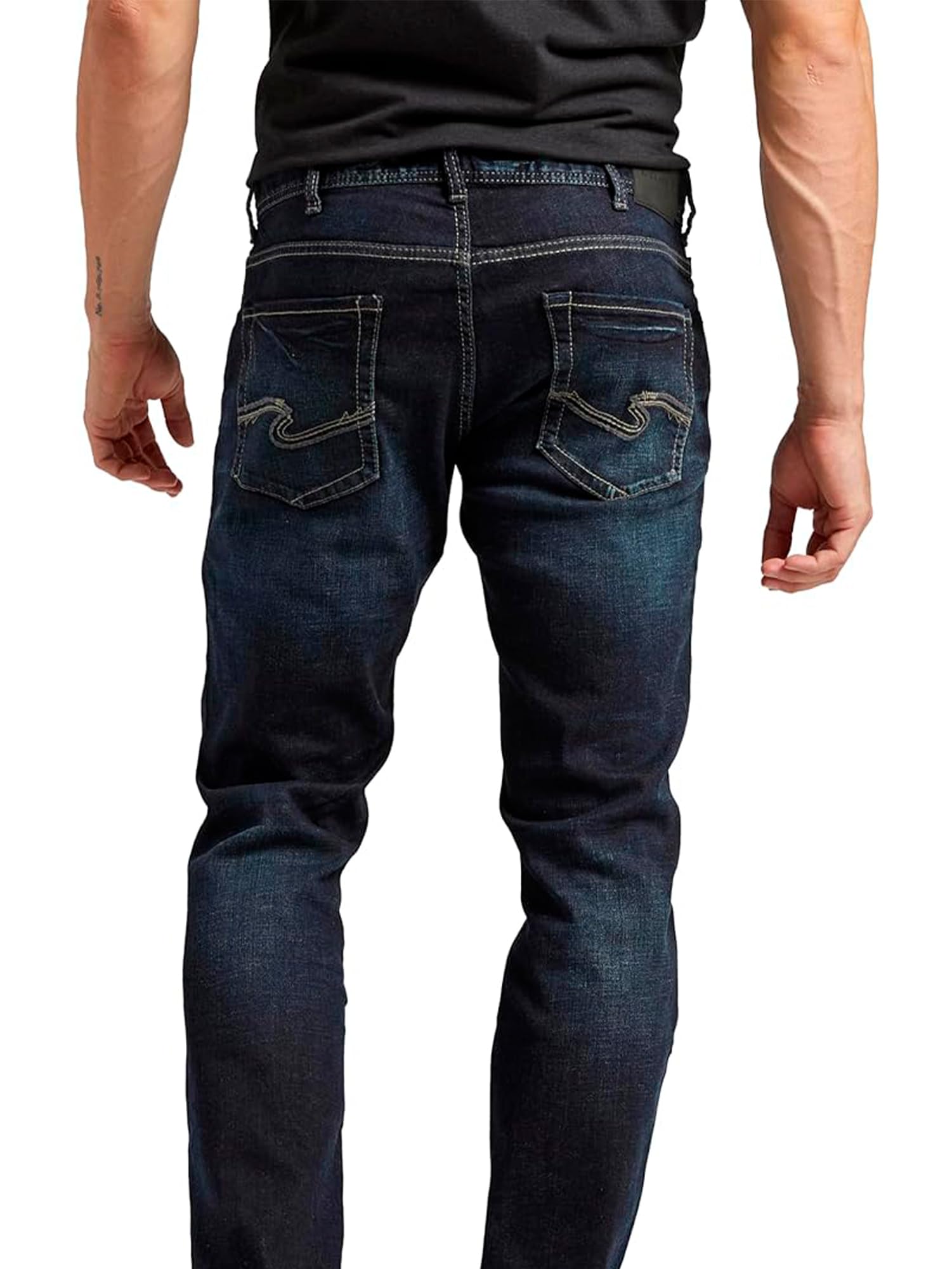 Silver Jeans Co. Men's Allan Slim Fit Straight Leg Jeans, Dark Wash BBS491, 34W x 32L