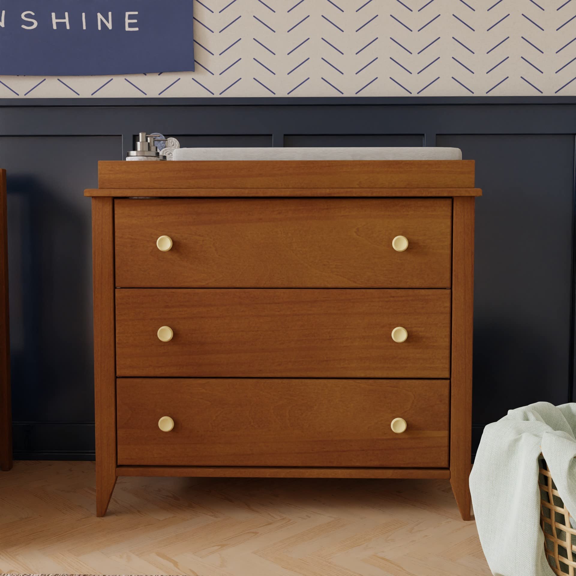 Babyletto Sprout 3-Drawer Changer Dresser with Removable Changing Tray in Chestnut and Natural, Greenguard Gold Certified
