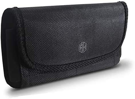 AH Military Grade Canvas Horizontal Men Cell Phone Belt Holder for iPhone 11 12 X Max iPhone 6s 6 Plus 7 Plus 8 Plus Rugged Clip Nylon Phone Belt Pouch Cell iPhone Holster with Belt Loop Fits Otterbox