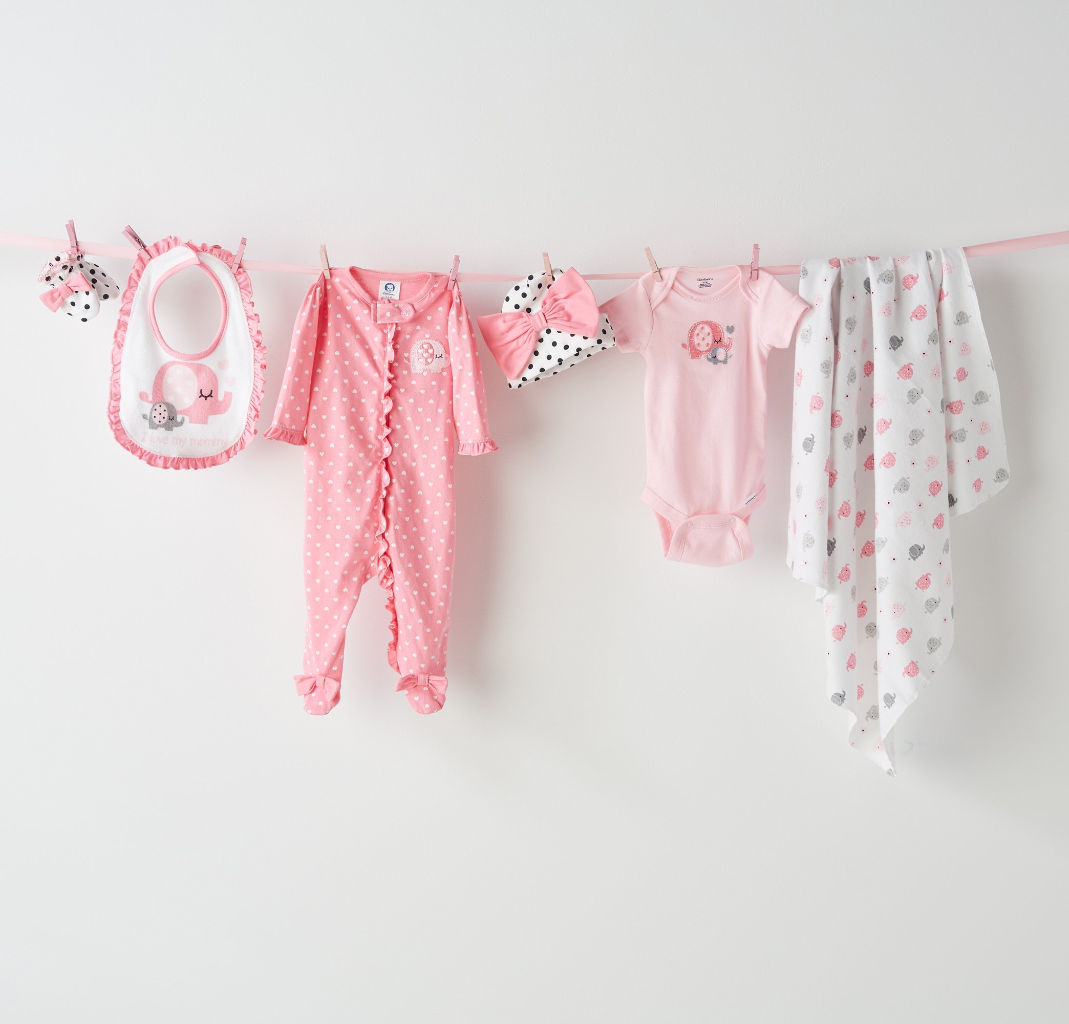 Gerber Baby Girls 5-Pack Short Sleeve Variety Onesies Bodysuits Elephants/Flowers 3-6 Months