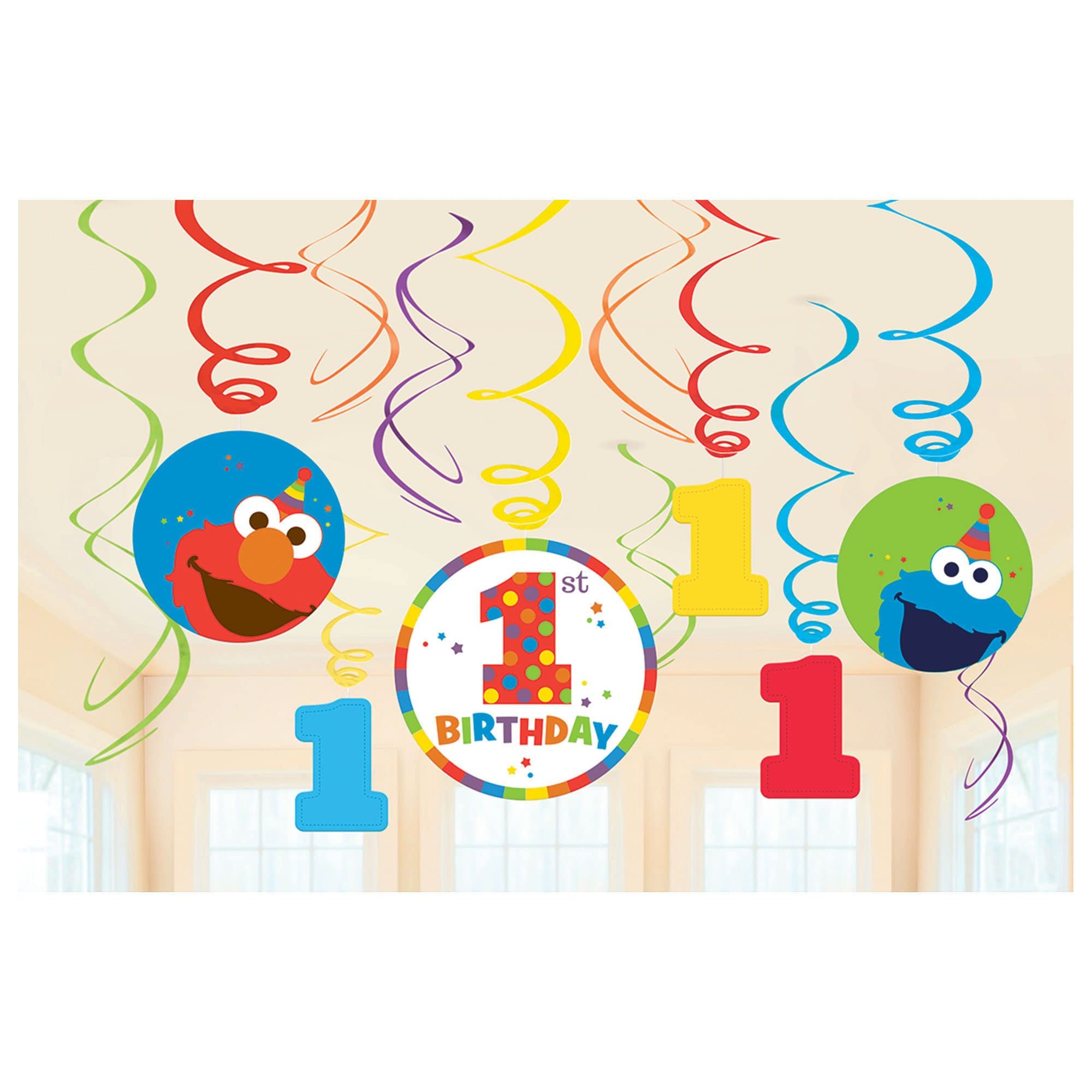 Amscan Sesame Street Elmo Turns One Plastic Swirl Decorations - Multicolor, 12 Pcs