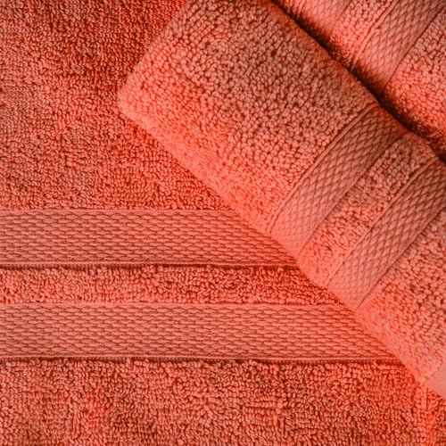 SUPERIOR - 500GSM 6 PC SET TG Superior Egyptian Cotton Towels, Washcloths, Hand, Bath, Tangerine, 6 Piece