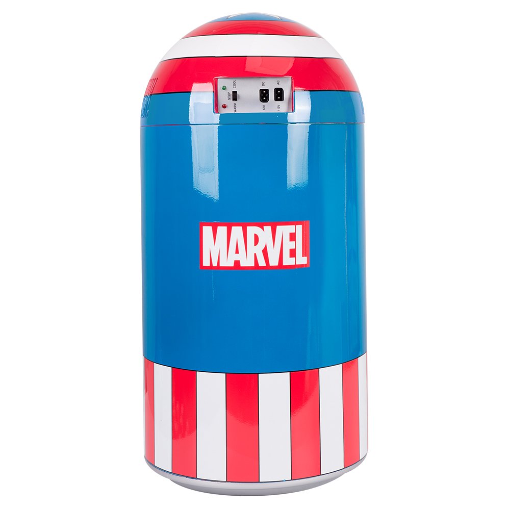 Marvel Comics Captain America Vintage Uniform Pattern Thermoelectric Cooler Mini Fridge, red/White/Blue, 14 L
