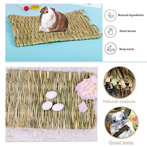 Hamiledyi Bunny Grass House with 2 Grass Mat and Play Balls Foldable Toy Hut for Rabbit, Squirrels, Guinea Pigs Play and Sleep Edible Grass Hideaway