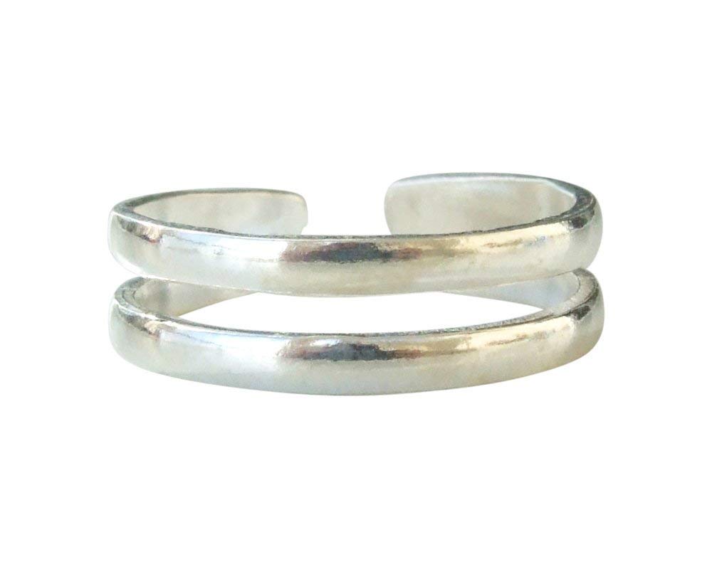 Handmade Silver Adjustable Double Band Toe Ring, 925 Sterling Silver, Classic Dainty Two Lines Open Toe, Pinky, or Knuckle Rings for Women, By MiYa Jewelry Creations