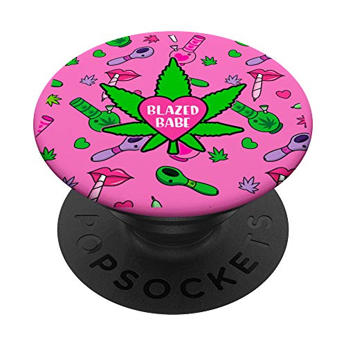 Pink Stoner Girl Weed Phone Grip Cute Marijuana 420 Gift PopSockets PopGrip: Swappable Grip for Phones & Tablets