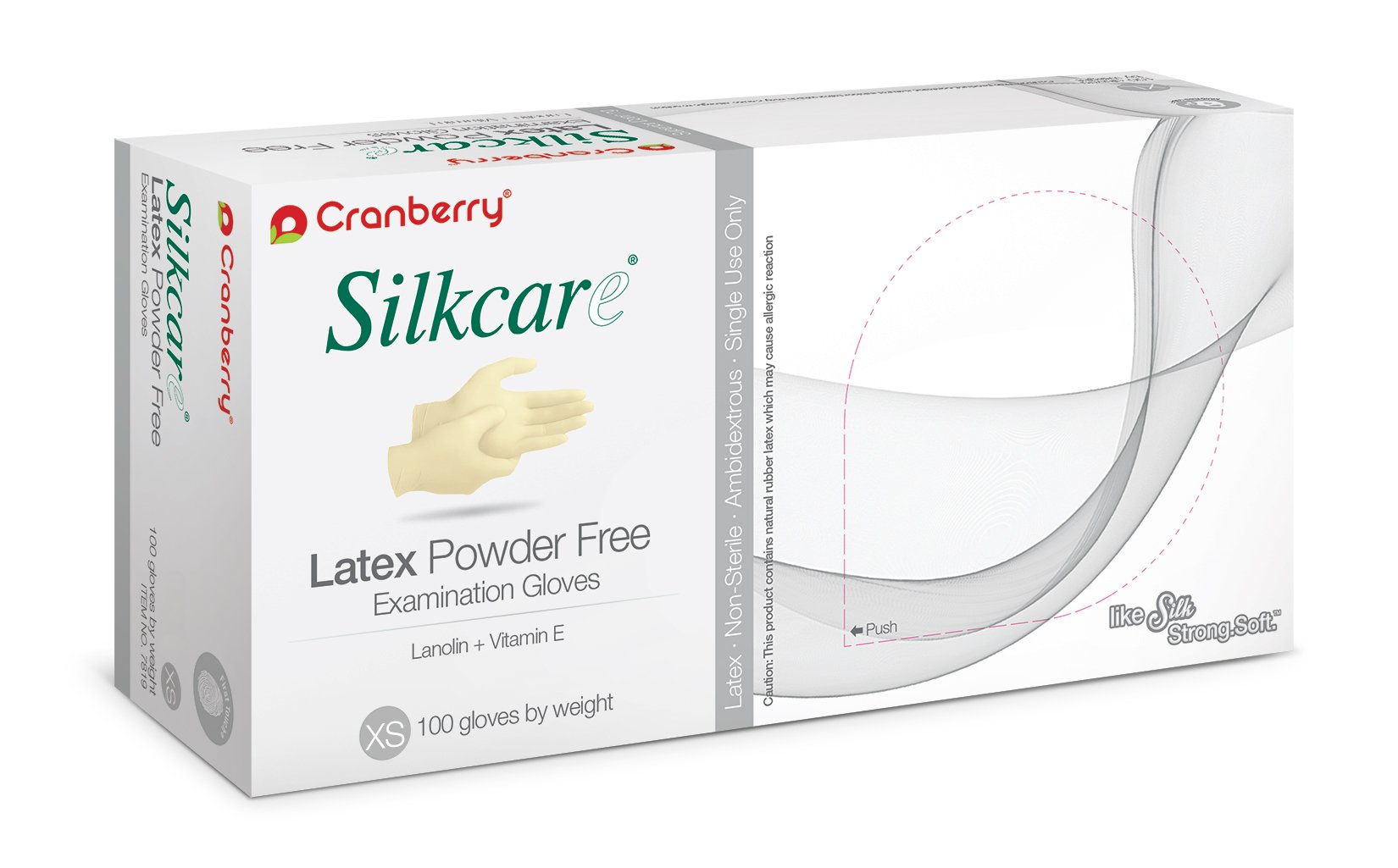 Cranberry USA Cranberry Silkcare Latex Exam Gloves, Case of 100, X-Small, Lanolin & Vitamin E, 4.5 Mil