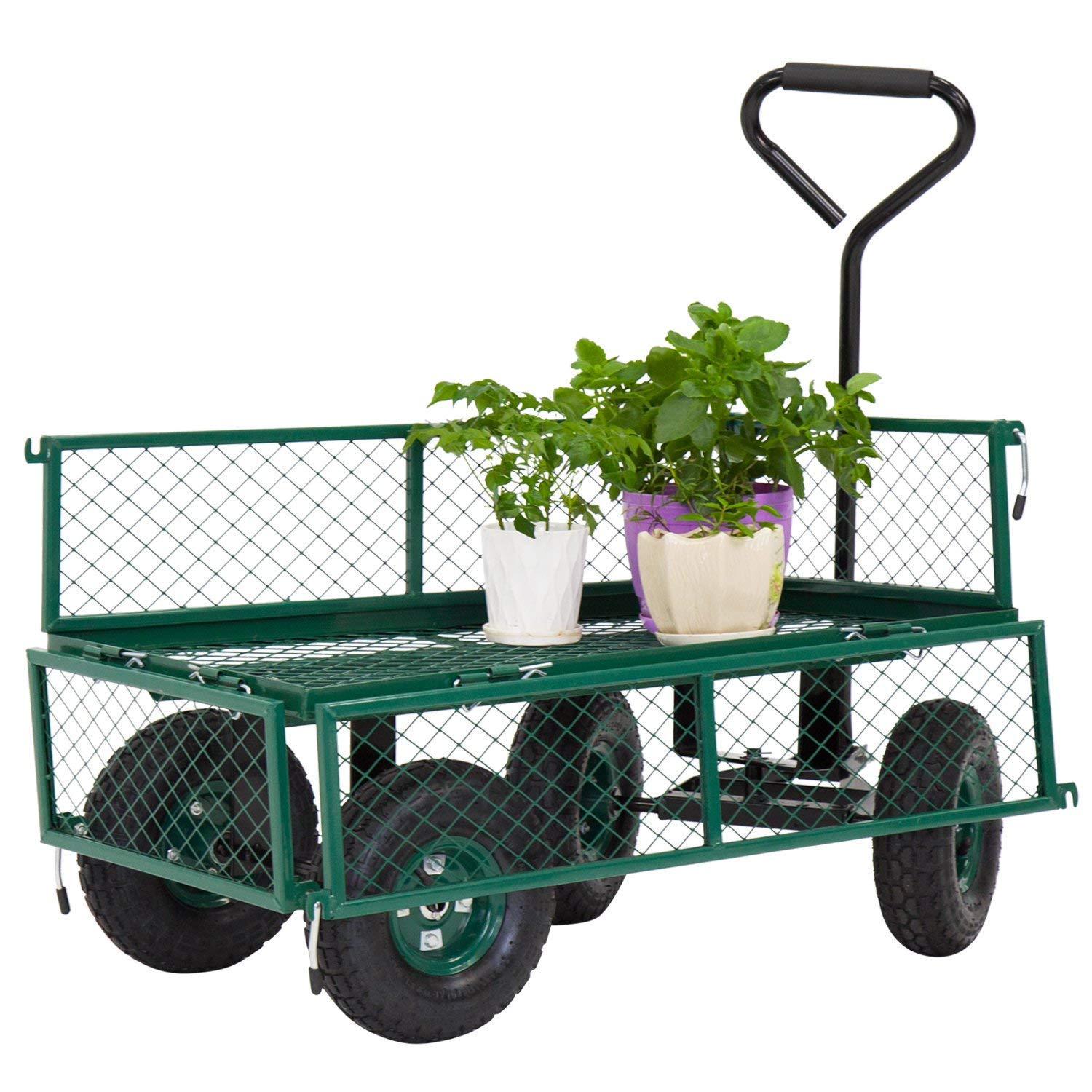 Wagon Cart Heavy Duty Garden cart with Wheels Utility Yard Wagon with Removable Sides with a Capacity of 650 lb, Green