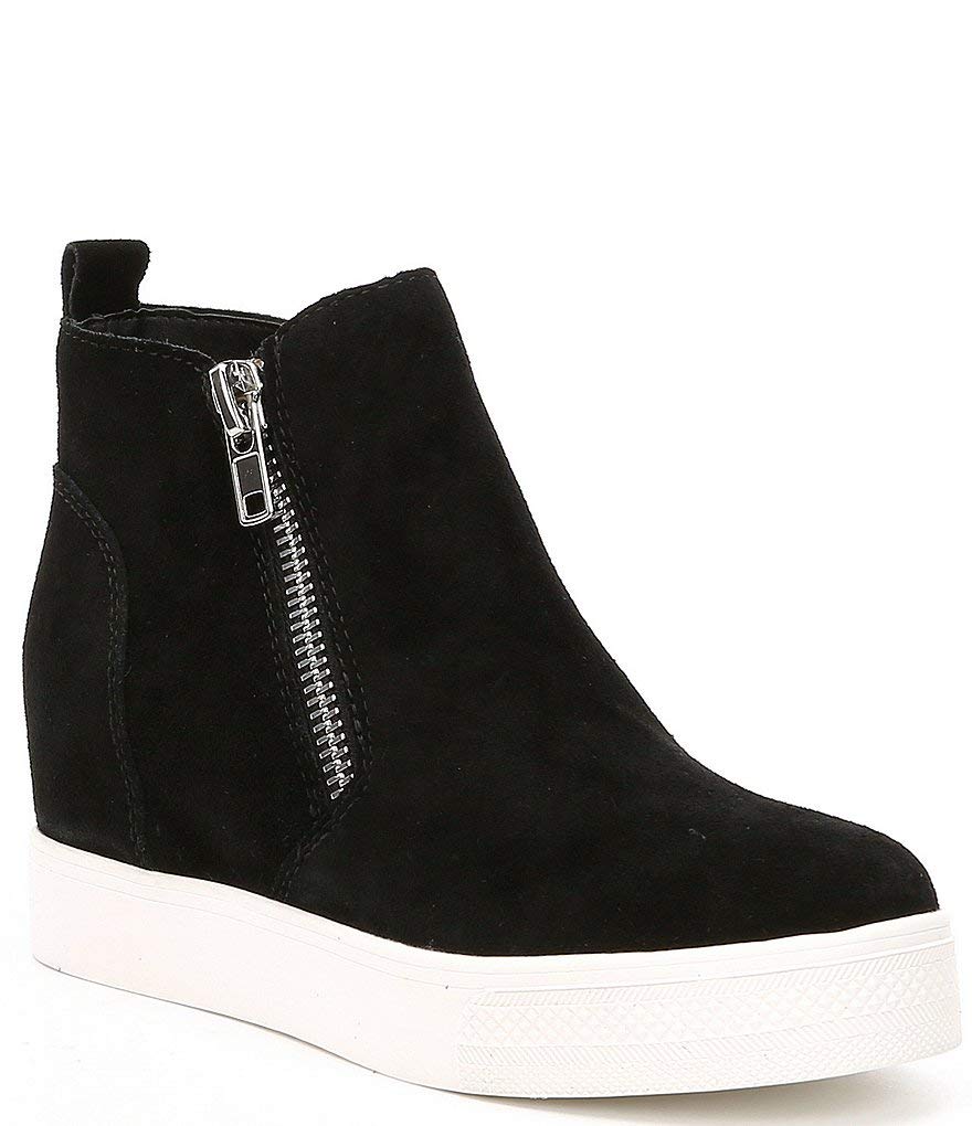 Steve Madden Women's Wedgie Sneaker, Black Suede, 9