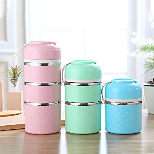 TiLeMiun Stackable Bento Lunch Box,Stainless Steel Lunch Containers With Lunch Bag & Utensil,Portable Leakproof Food Containers For Adults Kids School Picnic (Blue)
