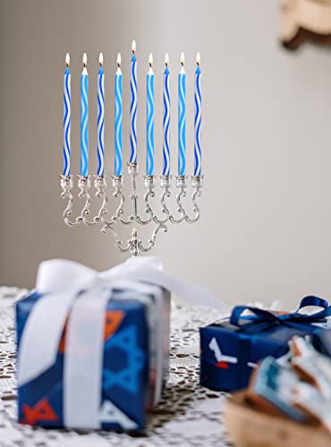 Hanukkah Candles Standard Size - Wave Etched Blue & White Chanukah Candles Fits Most Menorahs - Premium Quality Wax - 45 Count for All 8 Nights of Hanukkah - by Ner Mitzvah