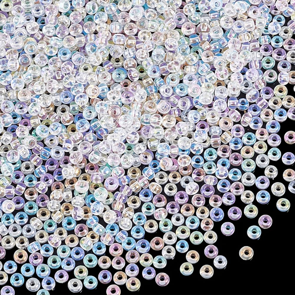 PH PandaHall 6000Pcs 11/0 2mm Glass Seed Beads Round Waist Beads Mini Spacer Beads for Earring Bracelet Necklace Jewelry Making, AB Color