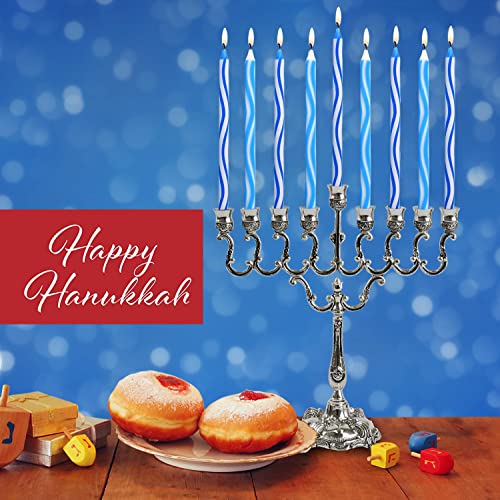 Hanukkah Candles Standard Size - Wave Etched Blue & White Chanukah Candles Fits Most Menorahs - Premium Quality Wax - 45 Count for All 8 Nights of Hanukkah - by Ner Mitzvah