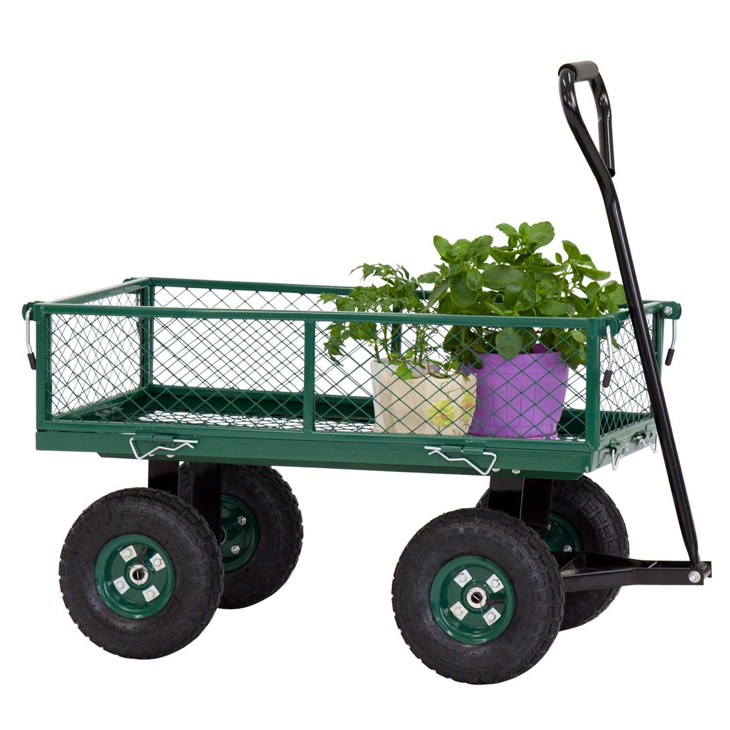 Wagon Cart Heavy Duty Garden cart with Wheels Utility Yard Wagon with Removable Sides with a Capacity of 650 lb, Green