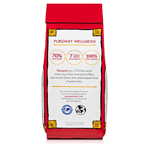 Puroast Low Acid Coffee Whole Bean | Vanilla Caramel Kahlua Whole Bean | Medium Roast | High Antioxidants & High pH |No Bitter Aftertaste | Reduced Heartburn & GERD | Suitable for Cold Brew - 12 oz