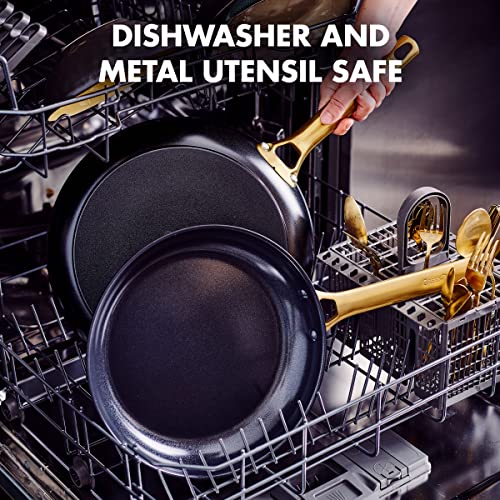 GreenPan Reserve Hard Anodized Healthy Ceramic Nonstick 5 Piece Cookware Pots and Pans Set, Gold Handle, PFAS-Free, Dishwasher Safe, Oven Safe, Black