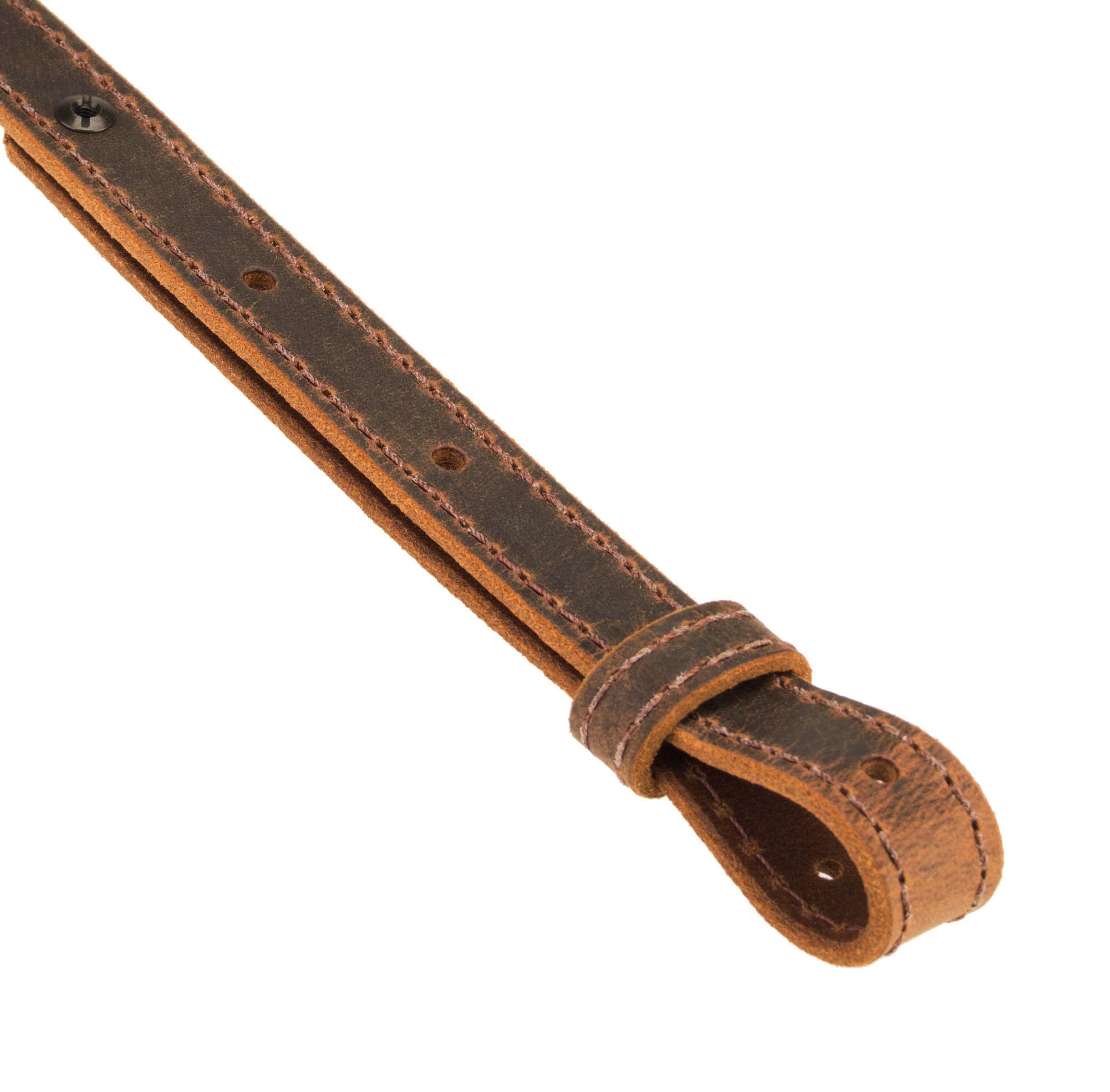 Nohma Leather Buffalo Leather Rifle Gun Sling, Crazy Horse/Brown Stitch, Amish Handmade 1" Width - Made in The USA