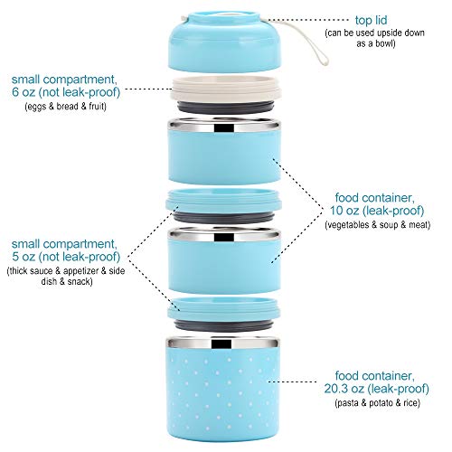 TiLeMiun Stackable Bento Lunch Box,Stainless Steel Lunch Containers With Lunch Bag & Utensil,Portable Leakproof Food Containers For Adults Kids School Picnic (Blue)