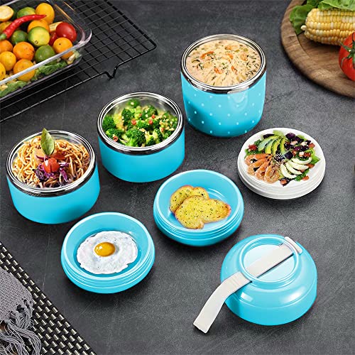 TiLeMiun Stackable Bento Lunch Box,Stainless Steel Lunch Containers With Lunch Bag & Utensil,Portable Leakproof Food Containers For Adults Kids School Picnic (Blue)