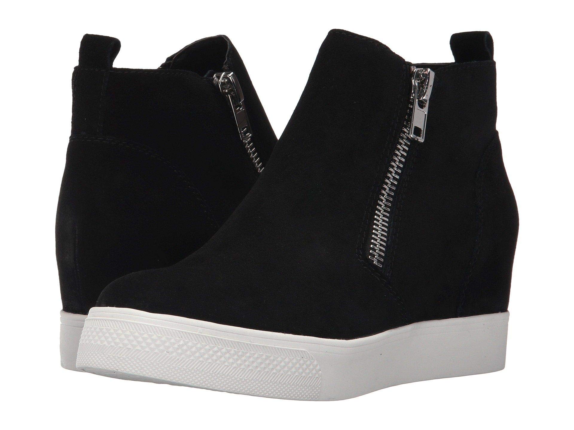 Steve Madden Women's Wedgie Sneaker, Black Suede, 9