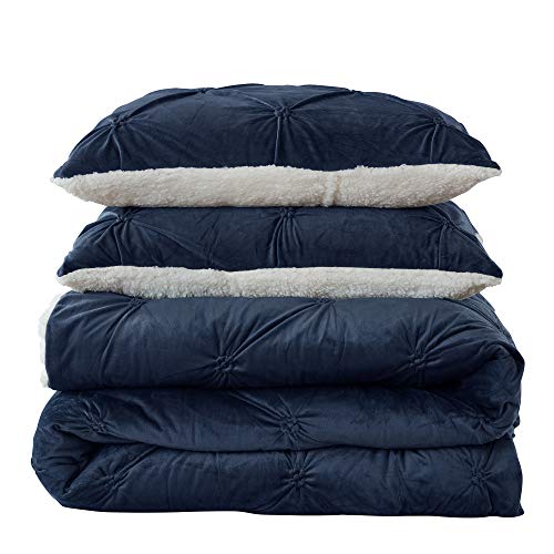 Sweet Home Collection Comforter Set 3 Piece Sherpa Pintuck Pinch Pleat Soft Luxurious Plush All Season Warm with 2 Shams