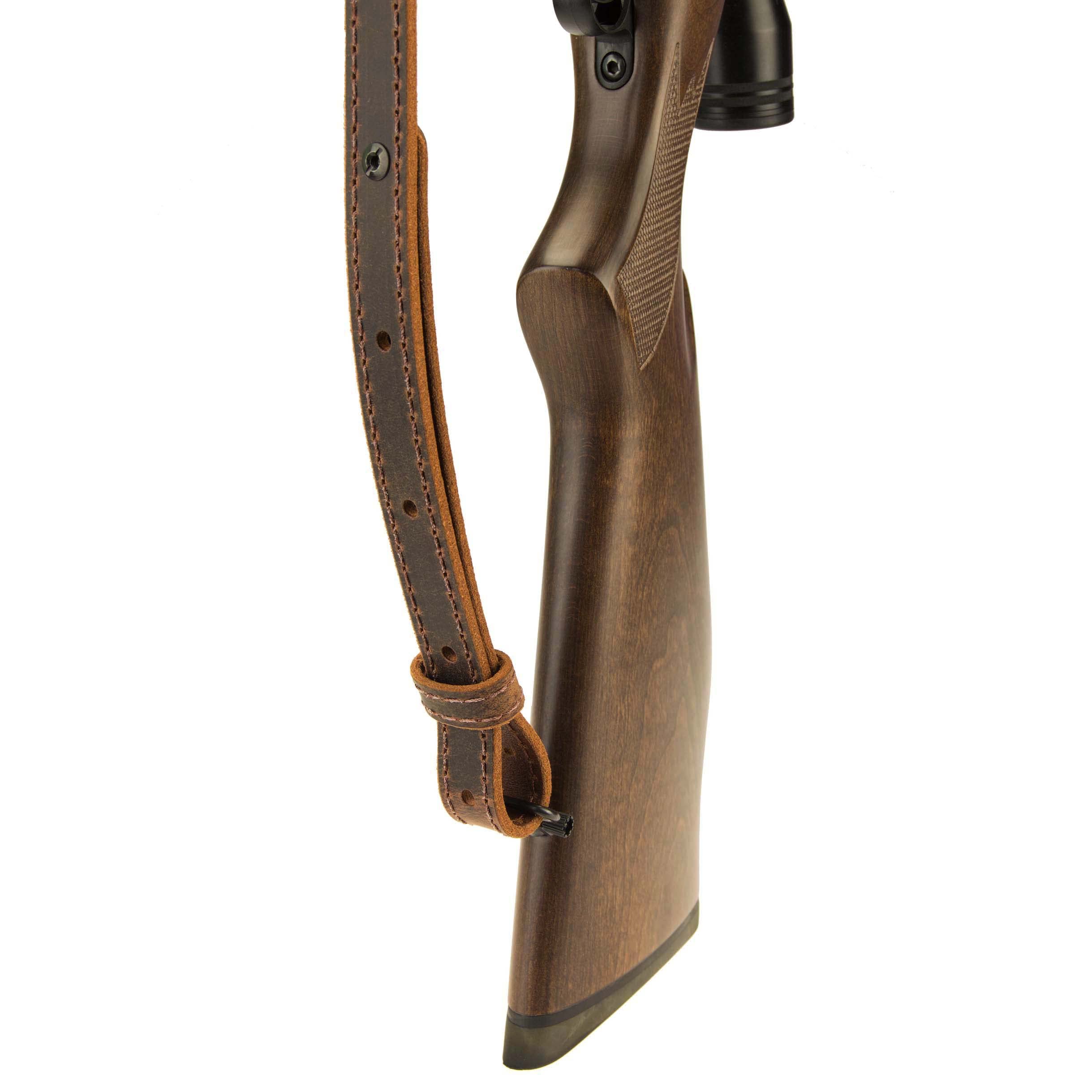 Nohma Leather Buffalo Leather Rifle Gun Sling, Crazy Horse/Brown Stitch, Amish Handmade 1" Width - Made in The USA