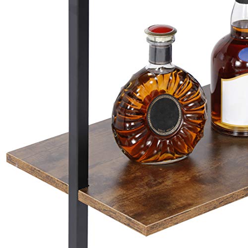 SUPER DEAL 4 Tier Bookcase, Floating Wall Mounted Bookshelf Hanging Wall Wood Shelves with Industrial Pipe Metal Frame, 30in L x 11.8in W x 64in H, Rustic Brown