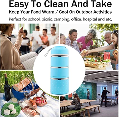 TiLeMiun Stackable Bento Lunch Box,Stainless Steel Lunch Containers With Lunch Bag & Utensil,Portable Leakproof Food Containers For Adults Kids School Picnic (Blue)