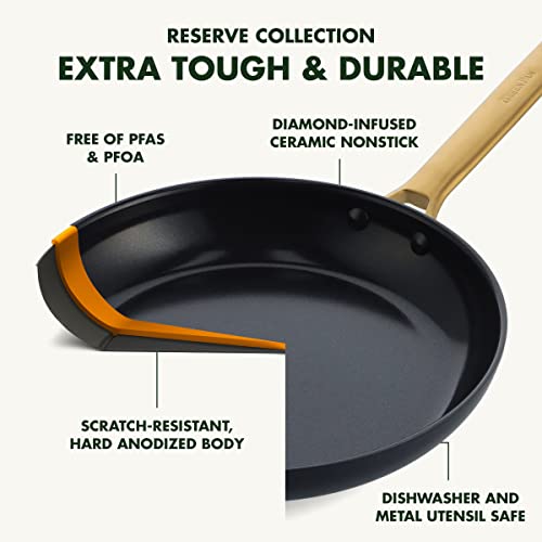 GreenPan Reserve Hard Anodized Healthy Ceramic Nonstick 5 Piece Cookware Pots and Pans Set, Gold Handle, PFAS-Free, Dishwasher Safe, Oven Safe, Black