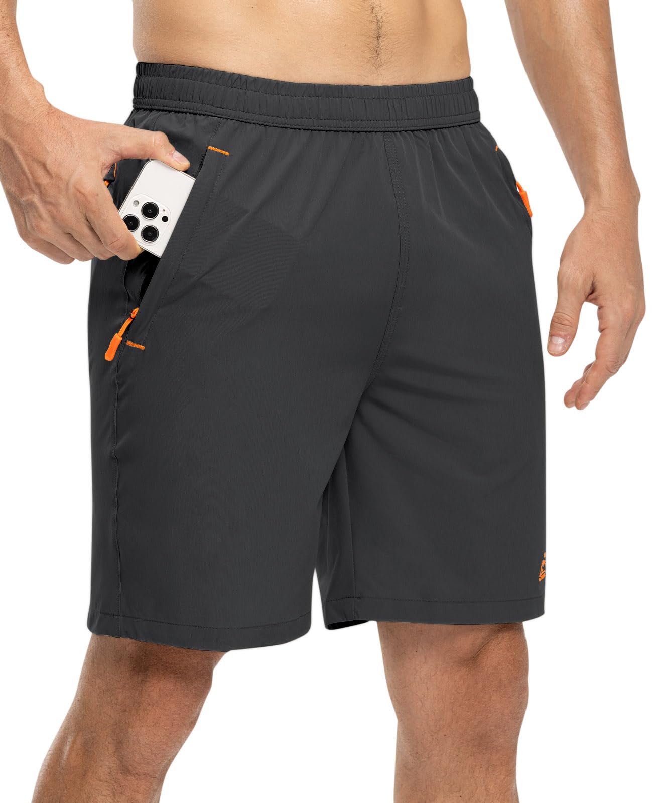 TBMPOY Men's Breathable Bodybuilding Dry Fit Exercise Fitness Shorts with Zipper Pockets, 01grey, Medium