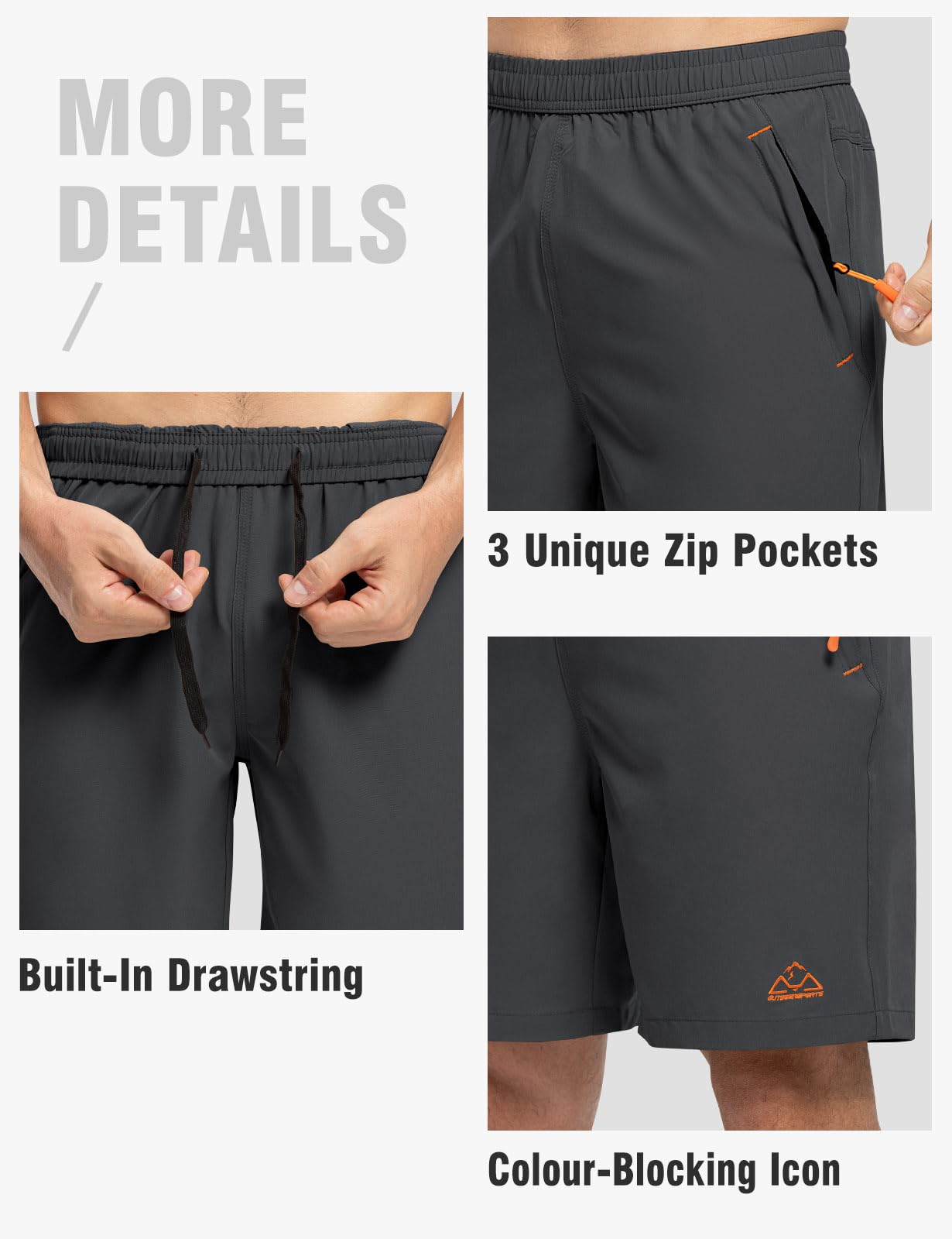 TBMPOY Men's Breathable Bodybuilding Dry Fit Exercise Fitness Shorts with Zipper Pockets, 01grey, Medium
