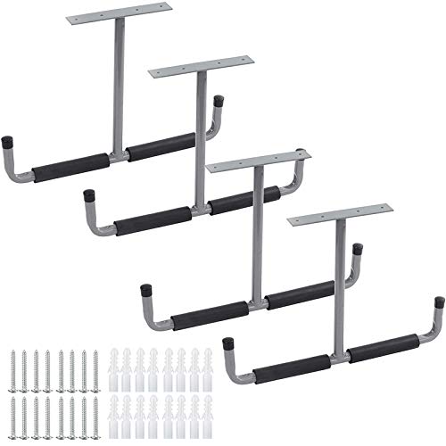 HOME RIGHT Overhead Garage Storage Rack, 16.5 Inch Heavy Duty Ceiling Double Storage Hooks Utility Hanger for Hanging Lumber Ladder Tool Bike & Other Bulky Items (4 Pack, Grey)